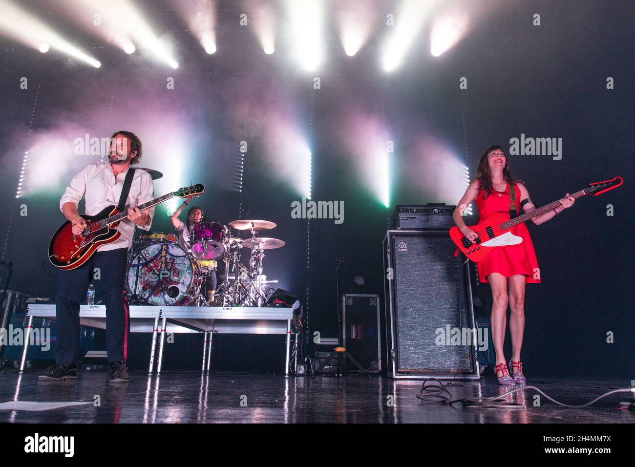 Brian Aubert, Chris Guanlao and Nikki Monninger of Silversun Pickups at The Sylvee on November 2 ...