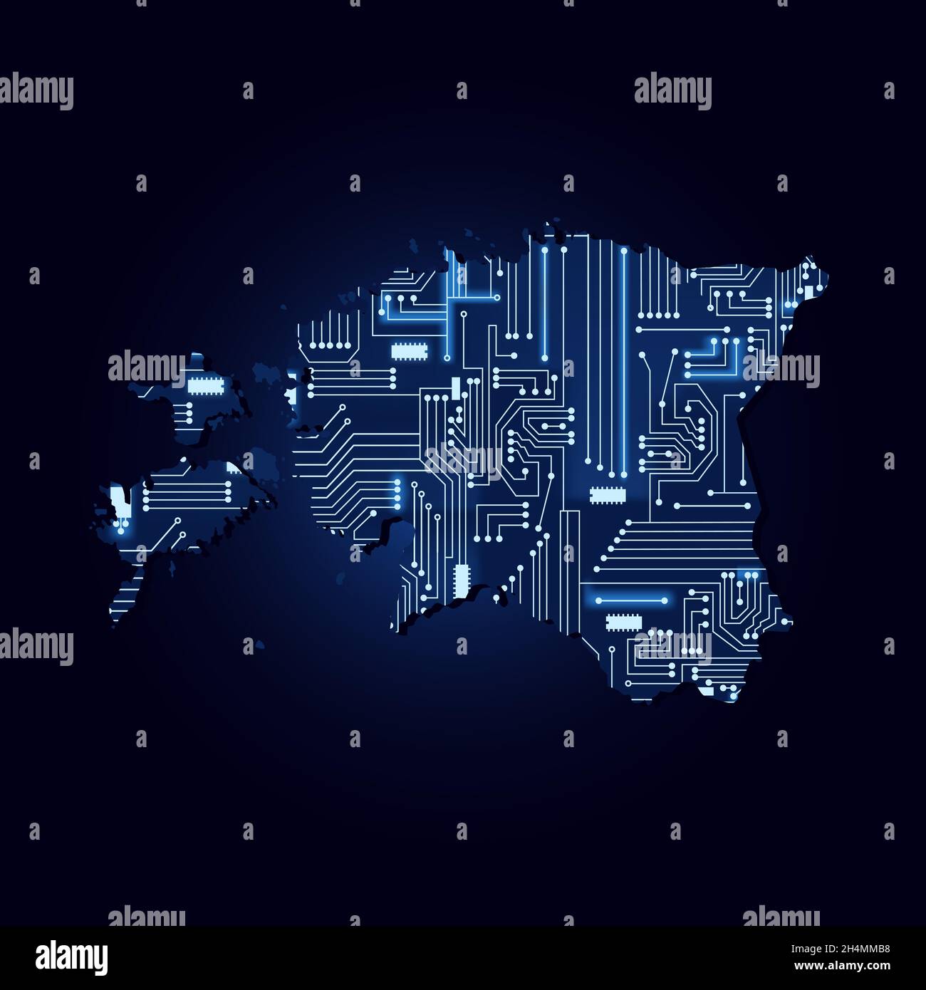 Contour map of Estonia with a technological electronics circuit Stock ...