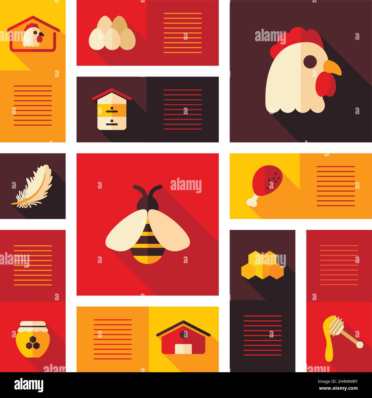 Farm animal icons set. Chicken and Bee. Graph symbol for your web site ...