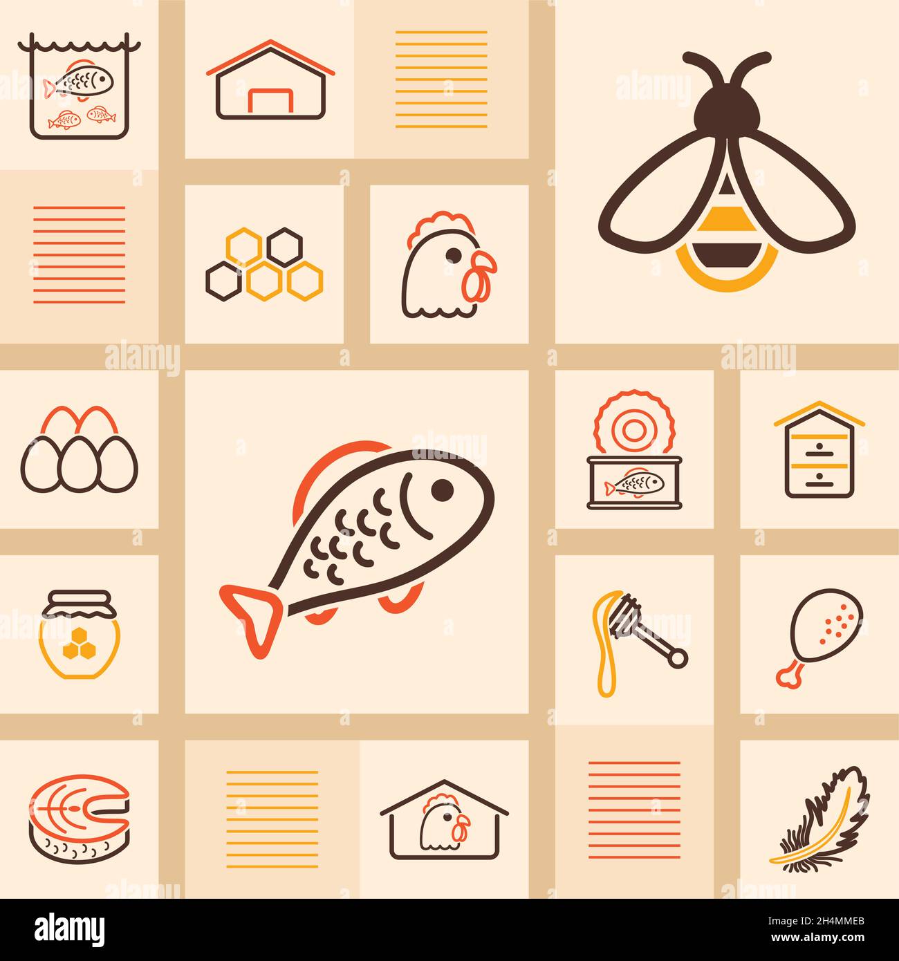 Farm animal icons set. Fish and Bee. Graph symbol for your web site ...
