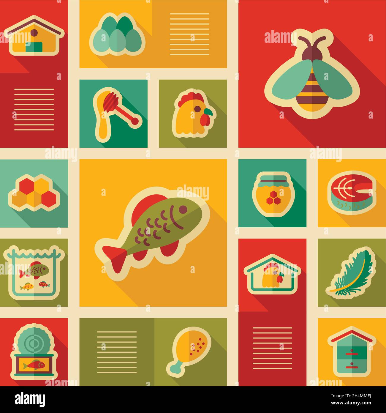 Farm animal icons set. Fish and Bee. Graph symbol for your web site ...