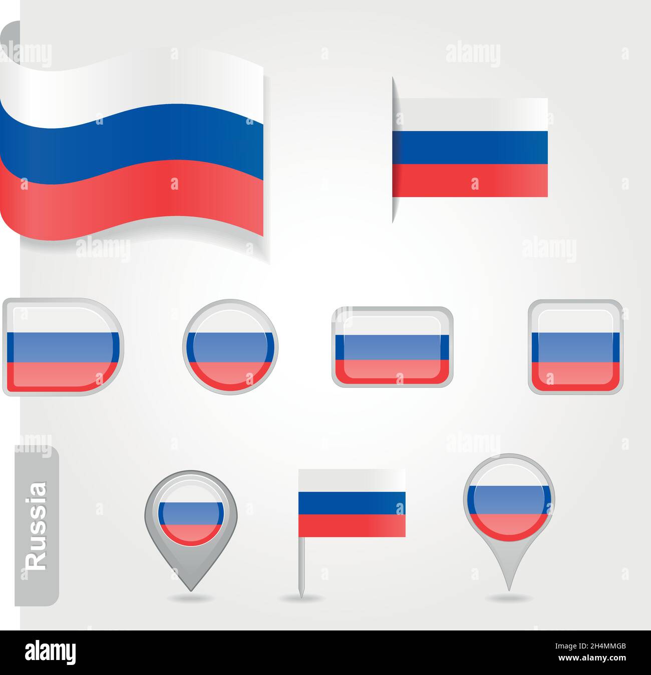 The Russian flag - set of icons and flags. glossy and matte on a white ...
