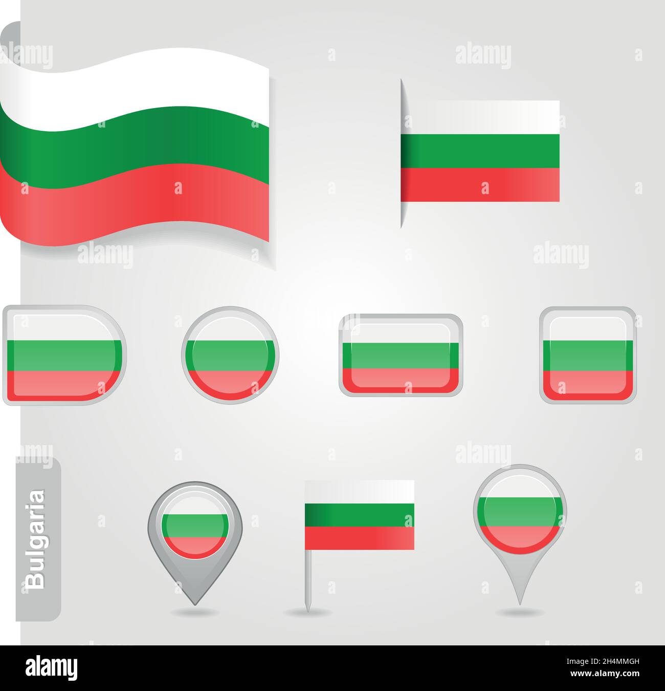 The Bulgarian flag - set of icons and flags. glossy and matte on a ...