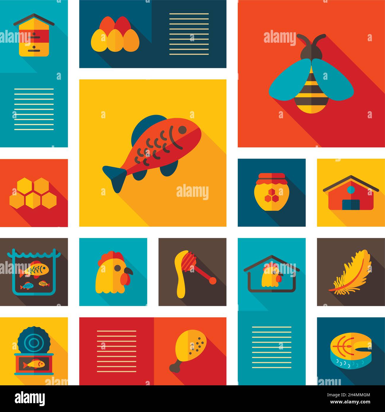 Farm animal icons set. Fish and Bee. Graph symbol for your web site ...