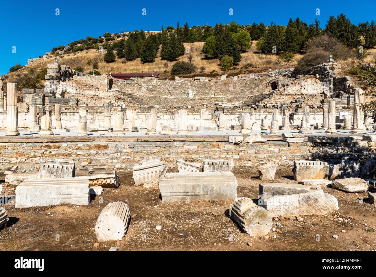 Ruins of the Upper Agora at Ephesus ancient site in Turkey. View of ...