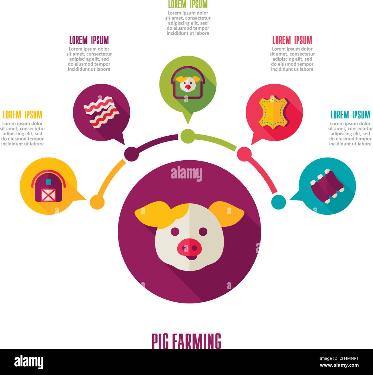 Pig farming icon and agriculture infographics. Farm sign. Graph symbol ...