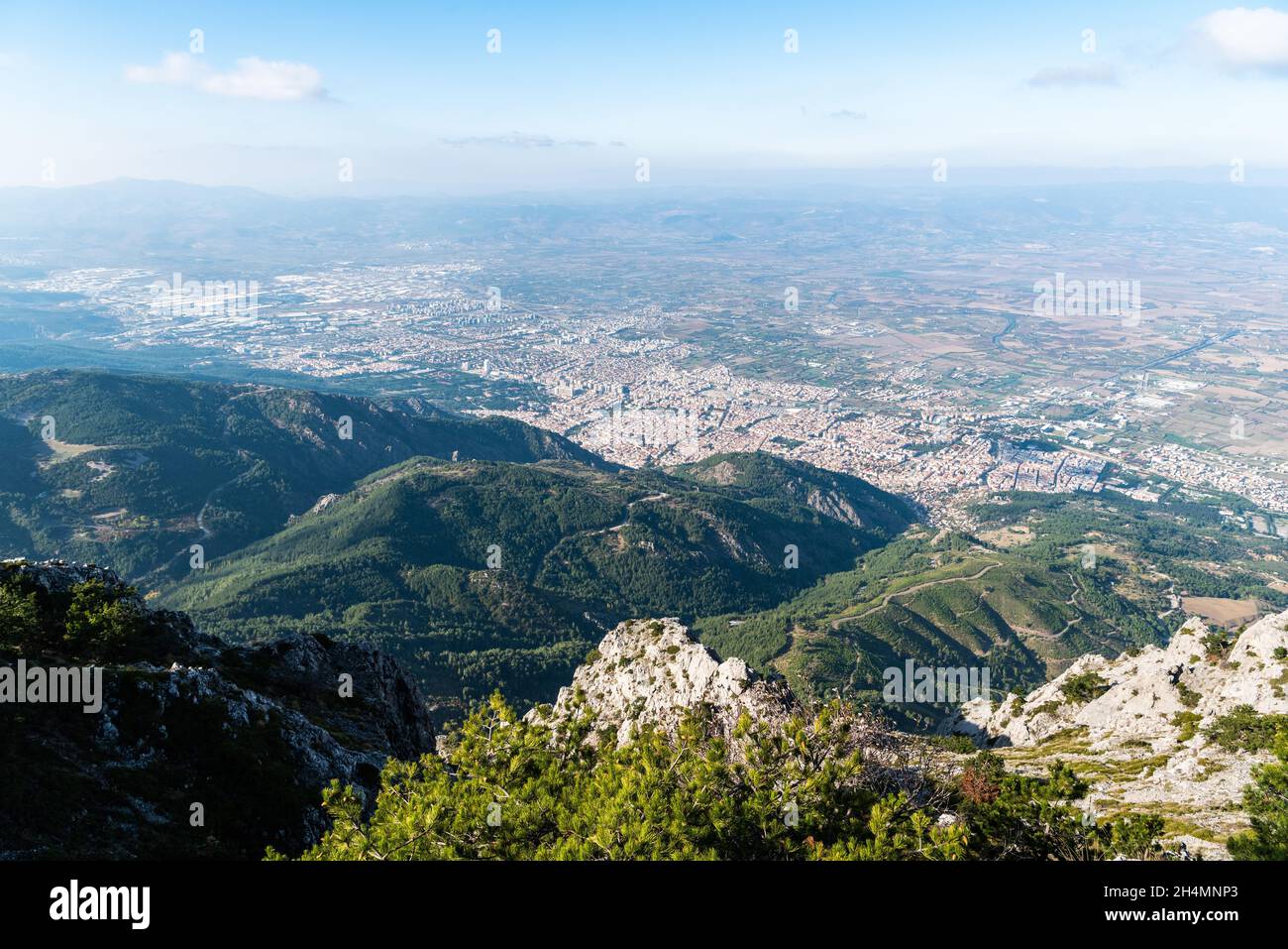 Aerial view over Manisa town in Turkey. View with spurs of the Spil ...