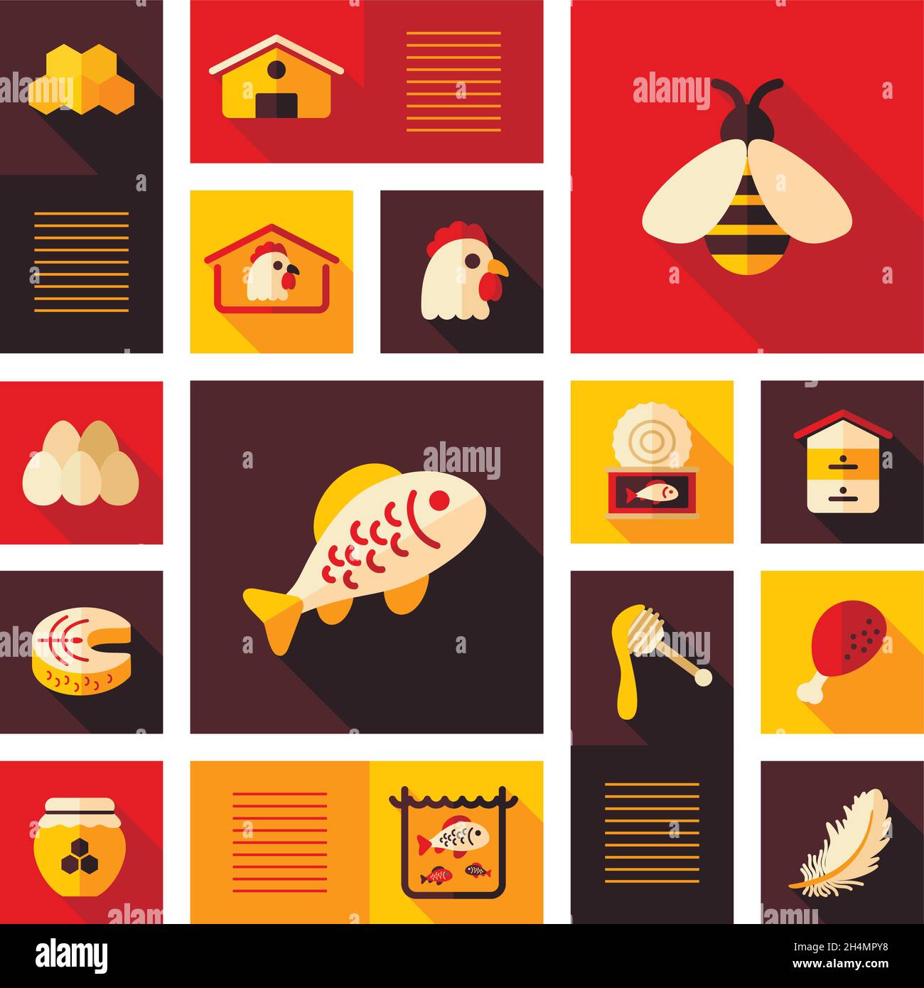 Farm animal icons set. Fish and Bee. Graph symbol for your web site ...