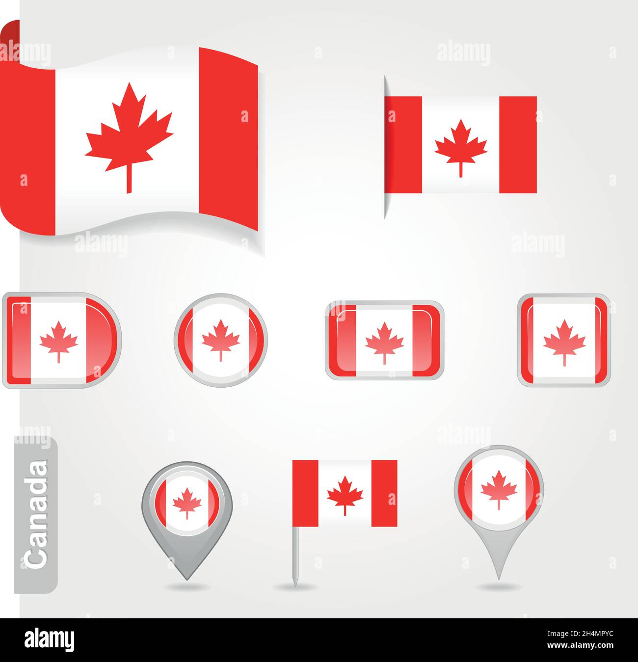 The Canadian flag - set of icons and flags. glossy and matte on a white ...