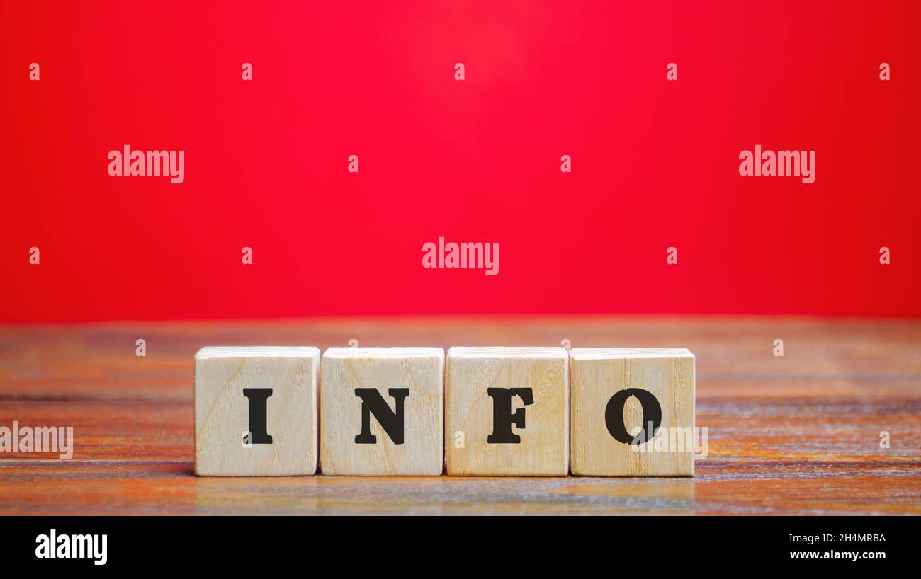 Wooden blocks with the word Info. Information about the surrounding ...