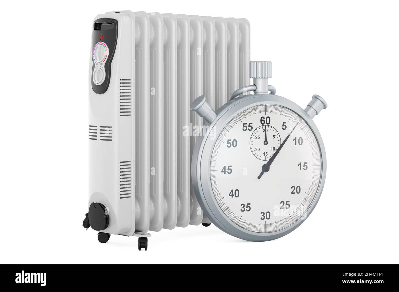 Stopwatch with oil filled heater, 3D rendering isolated on white ...