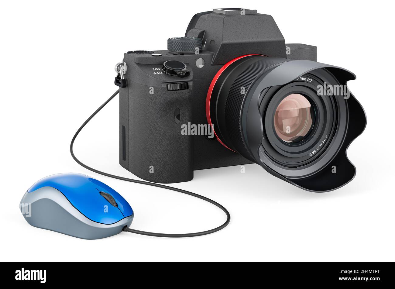 Digital camera with computer mouse. 3D rendering isolated on white ...