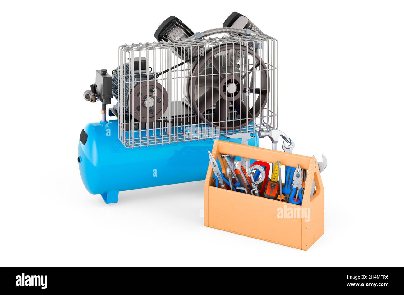 Air compressor with toolbox. Service and repair of air compressor, 3D ...