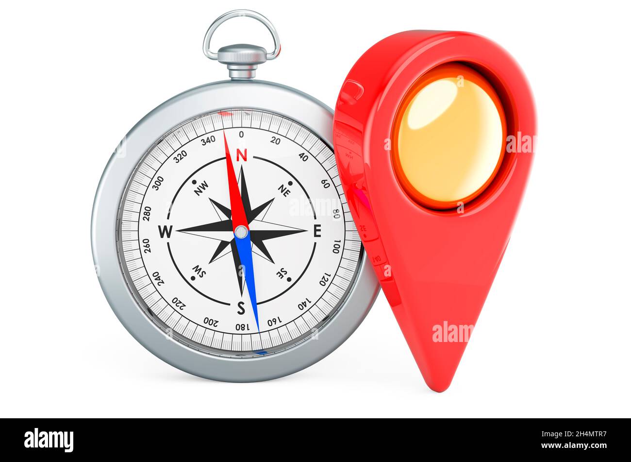 Compass with map pointer. 3D rendering isolated on white background ...