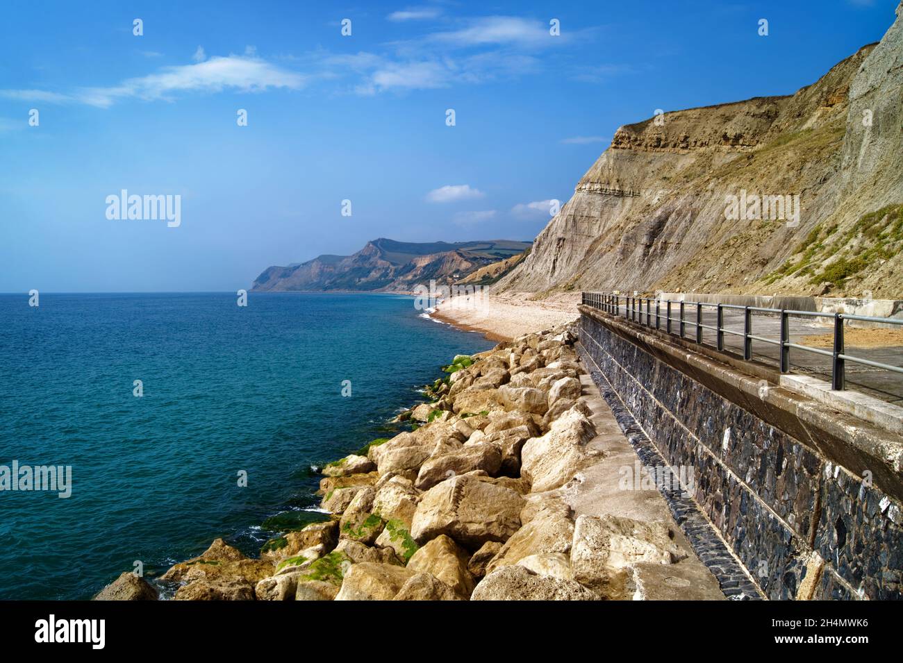 UK, Dorset, West Bay, View from Coast Path looking West towards Eype ...