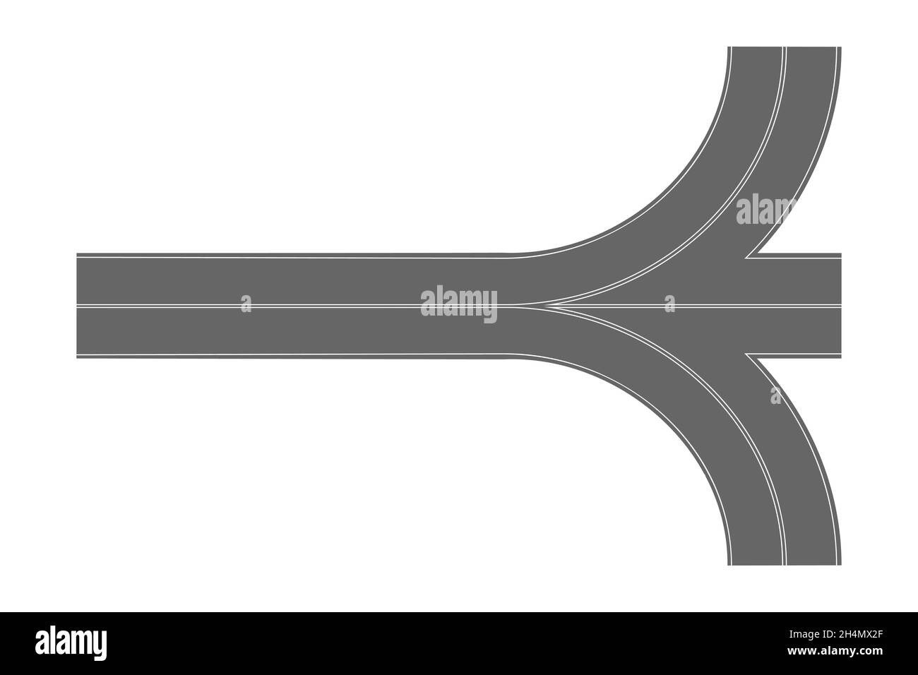 Asphalt road junction top view. Highway part with marking isolated on ...