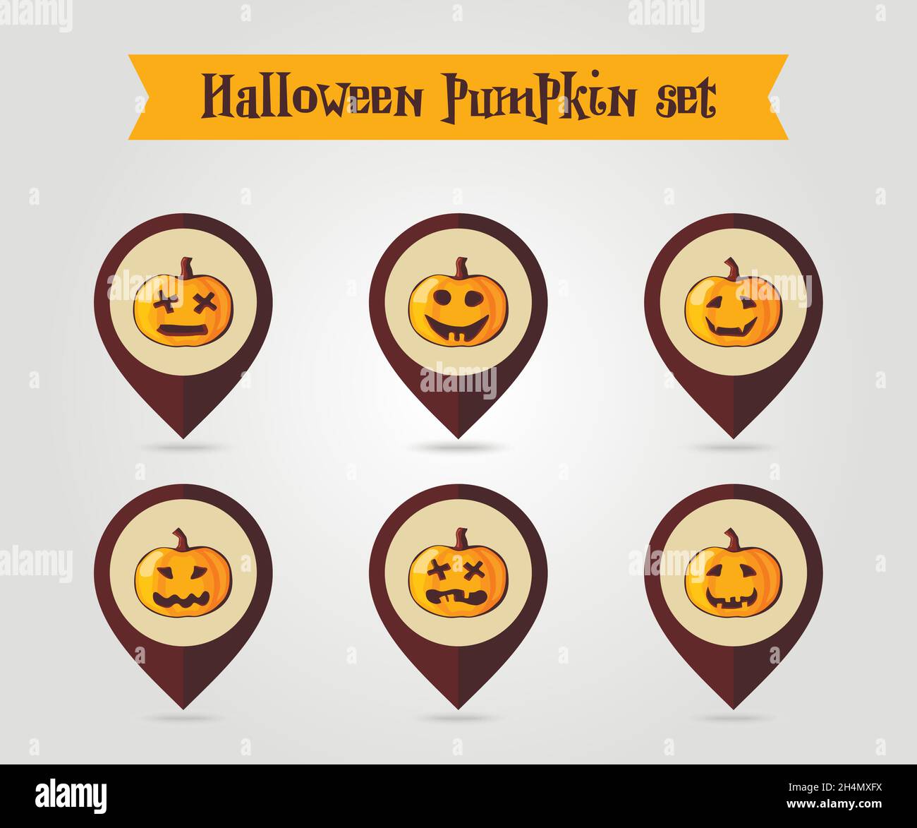 Halloween pumpkins mapping pin icon set, vector illustration eps 10 ...