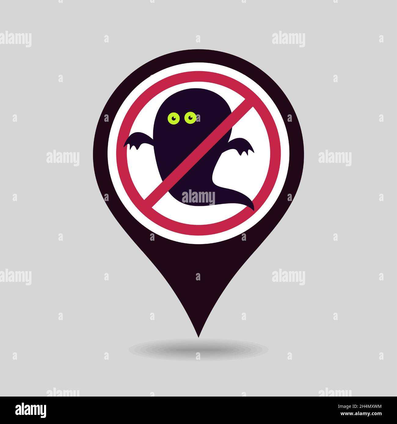 No, Ban or Stop signs. Halloween Ghost pin map icon. Map pointer. Map ...