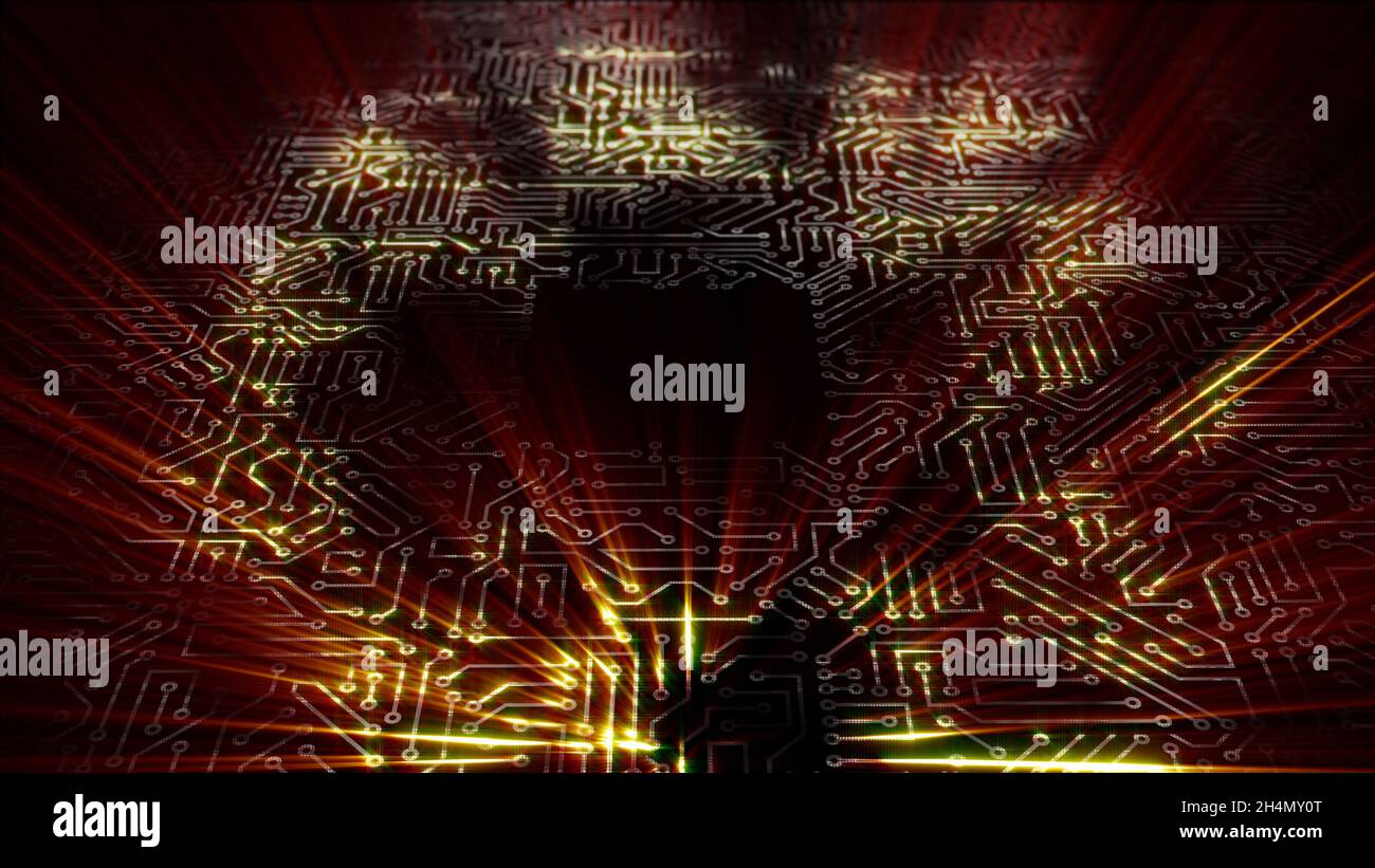 3D rendering of an electrical pulse passing through the circuits of a ...