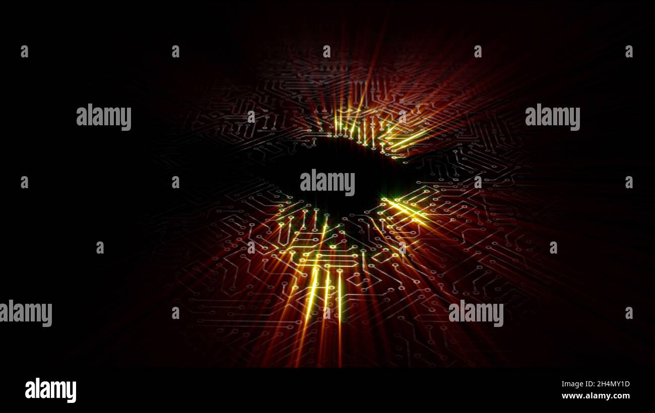 3D rendering of an electrical pulse passing through the circuits of a ...