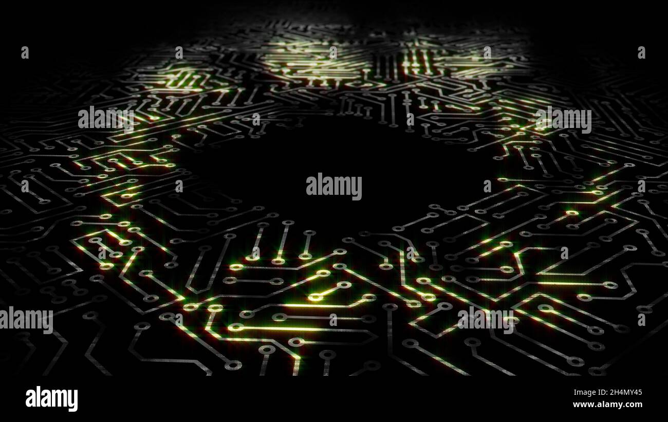 3D rendering of an electrical pulse passing through the circuits of a ...