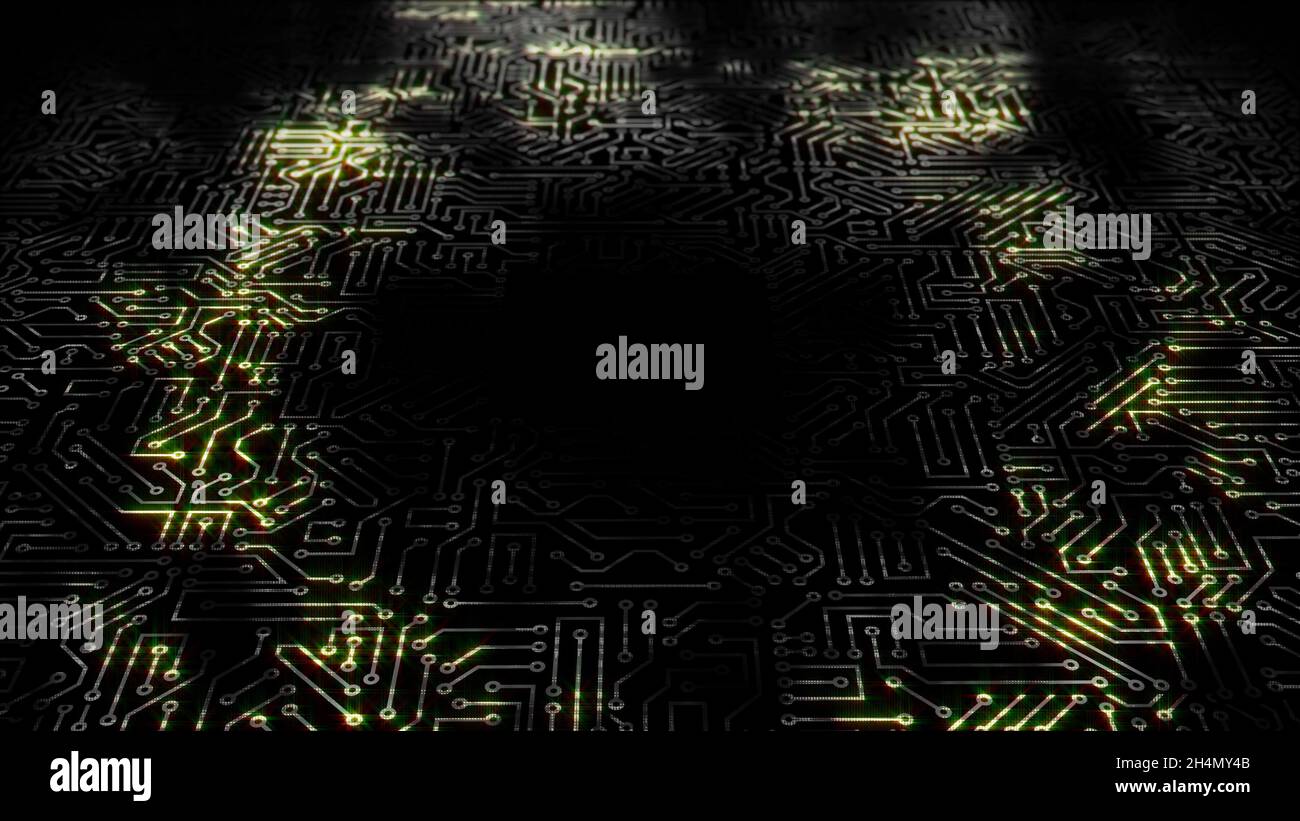3D rendering of an electrical pulse passing through the circuits of a ...