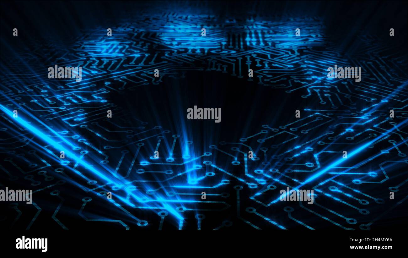 3D rendering of an electrical pulse passing through the circuits of a ...