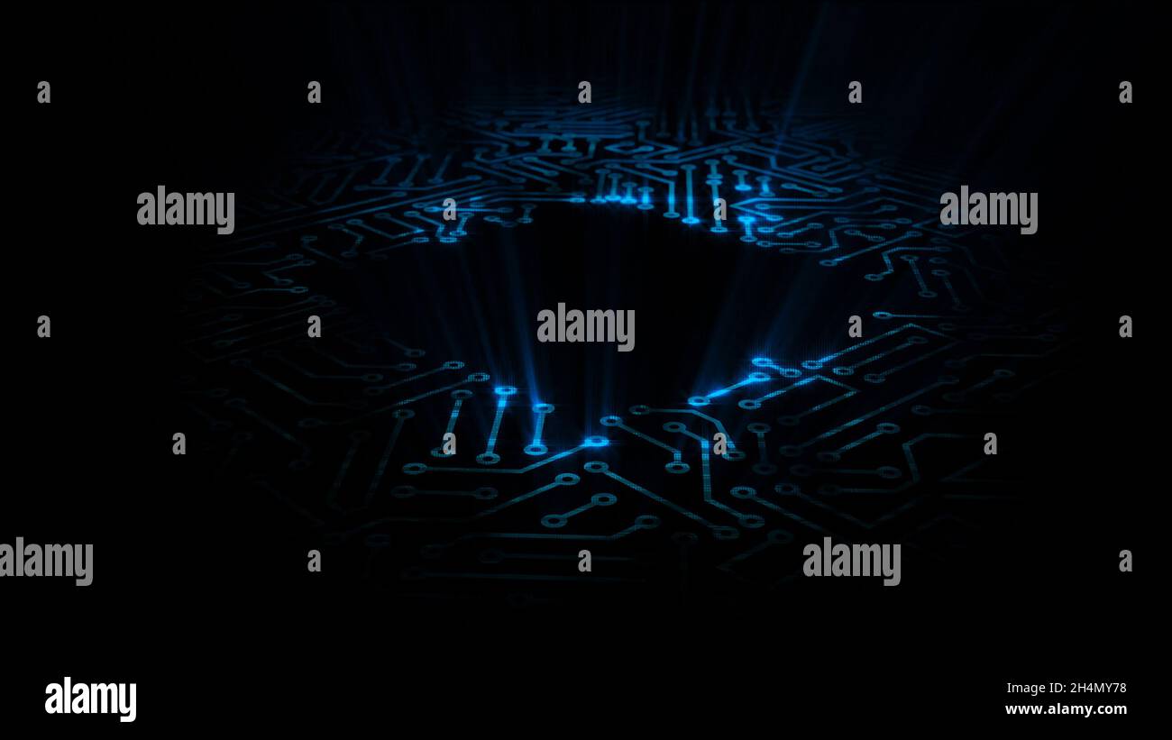 3D rendering of an electrical pulse passing through the circuits of a ...