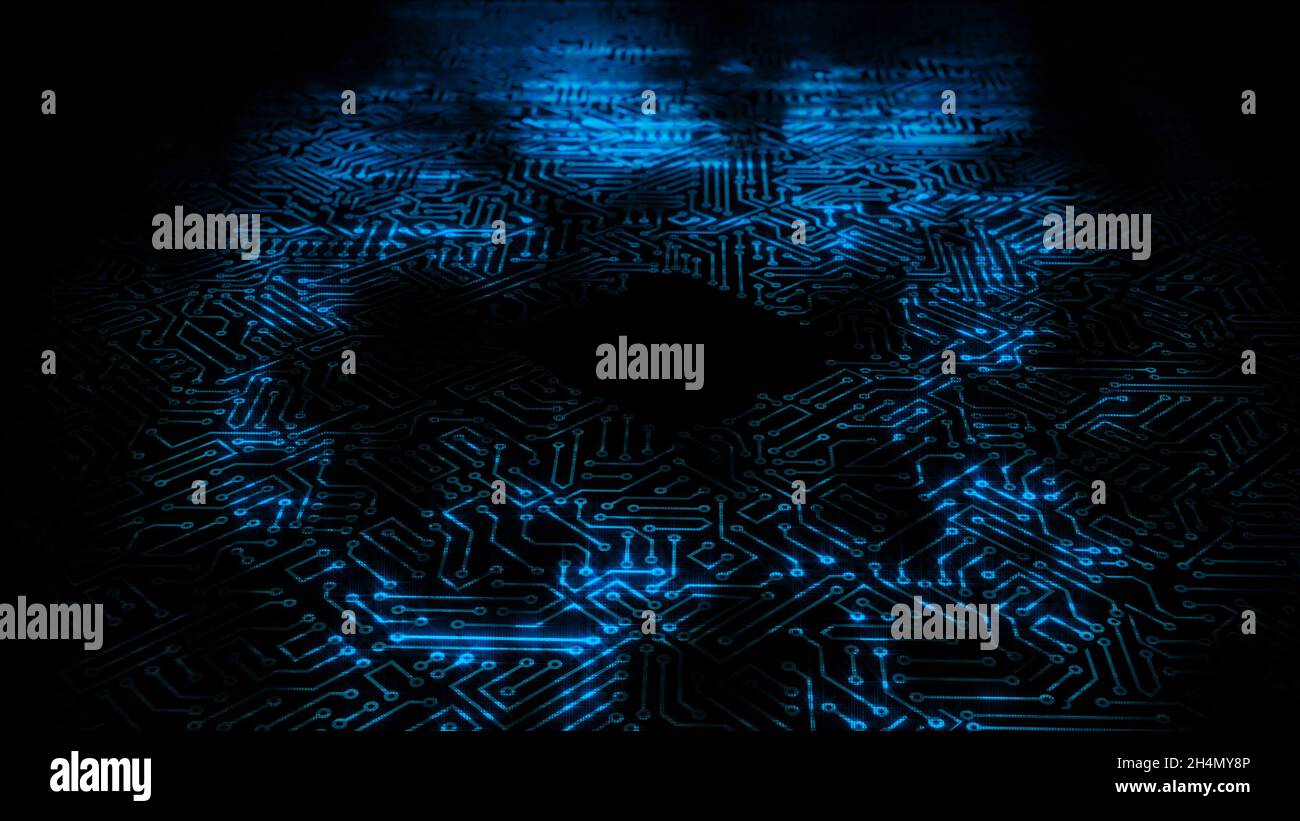 3D rendering of an electrical pulse passing through the circuits of a ...
