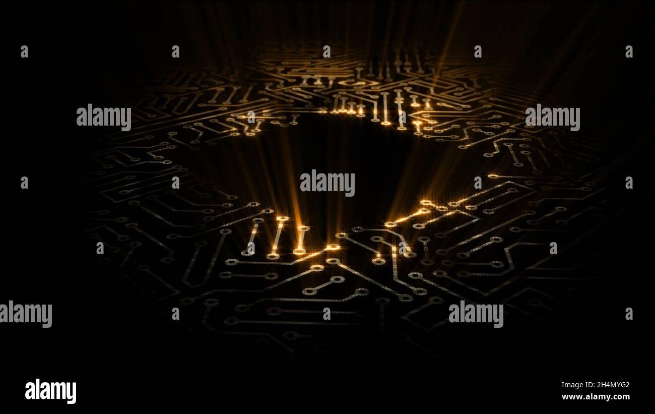 3D rendering of an electrical pulse passing through the circuits of a ...