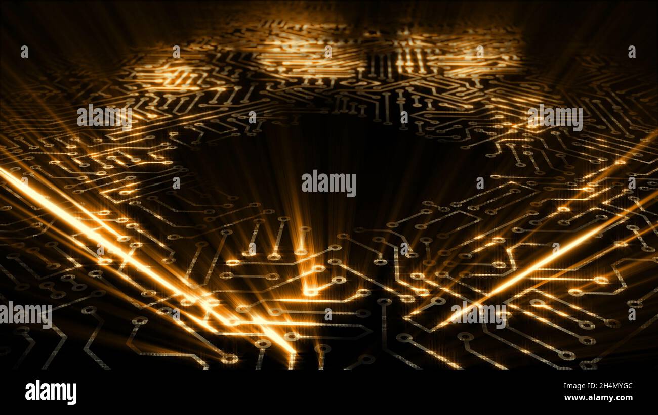 3D rendering of an electrical pulse passing through the circuits of a ...
