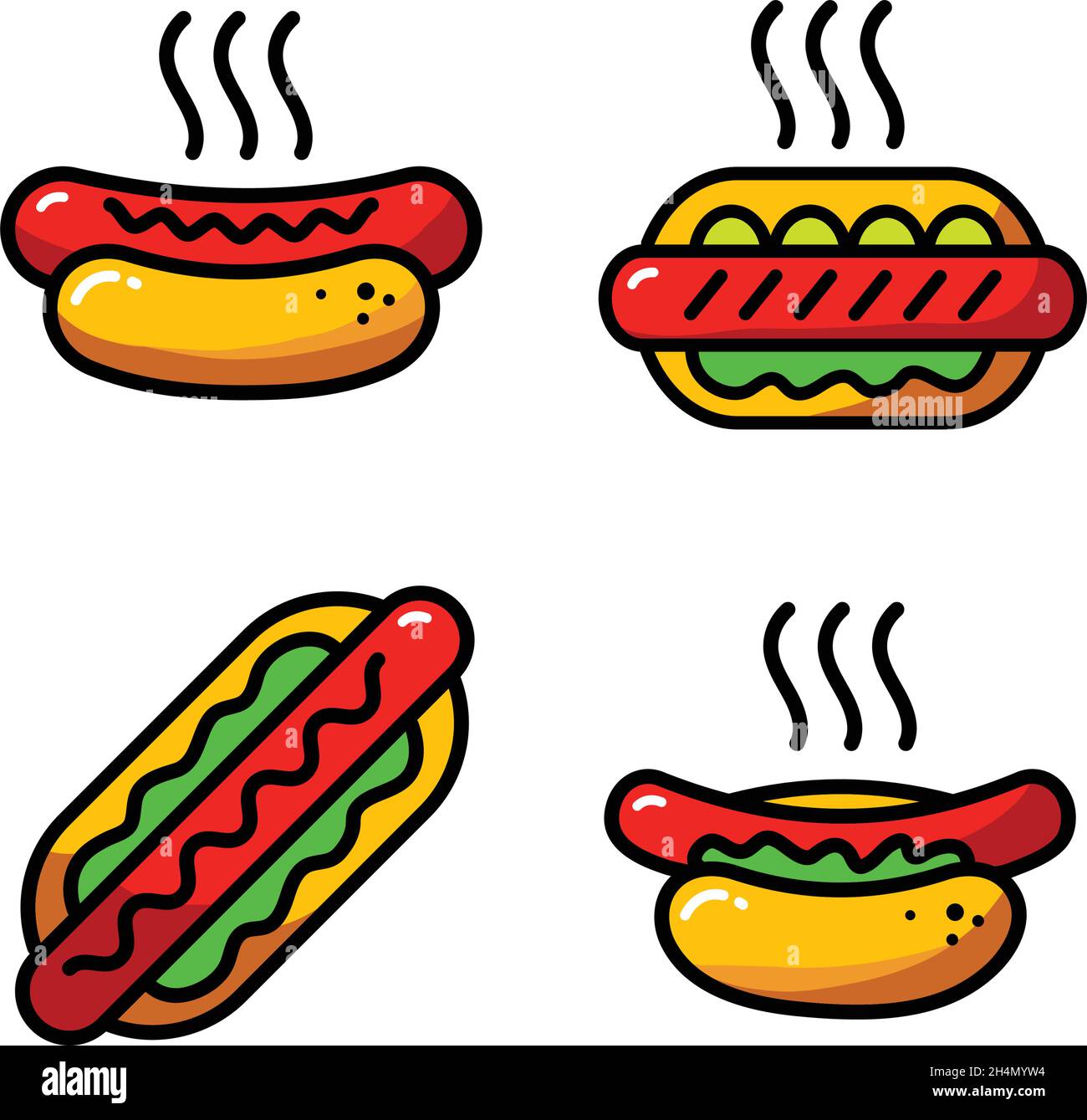 Hot dog icons set in simple style. Outline set of hot dog vector icons ...