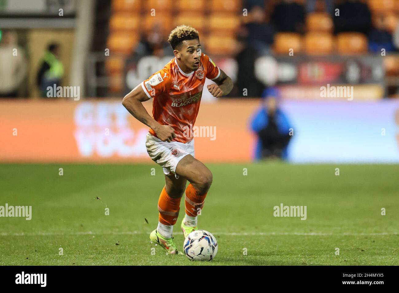 Jordan Gabriel #4 of Blackpool in action during the game Stock Photo ...