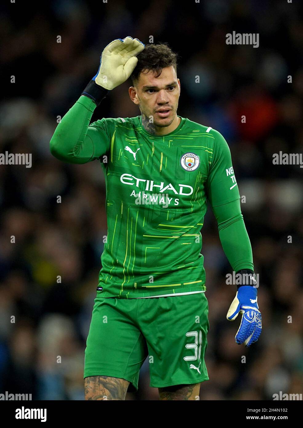 Manchester City goalkeeper Ederson during the UEFA Champions League ...