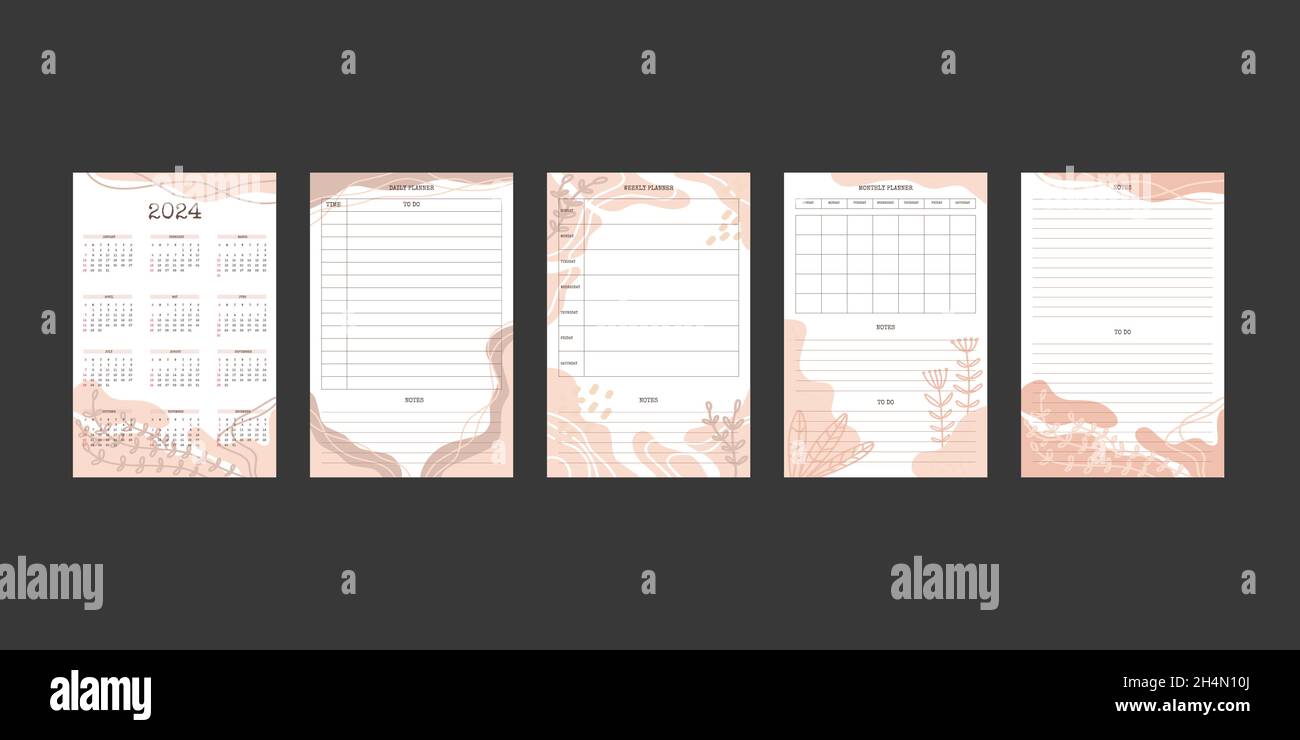2024 calendar and daily weekly monthly planner collection with trendy ...