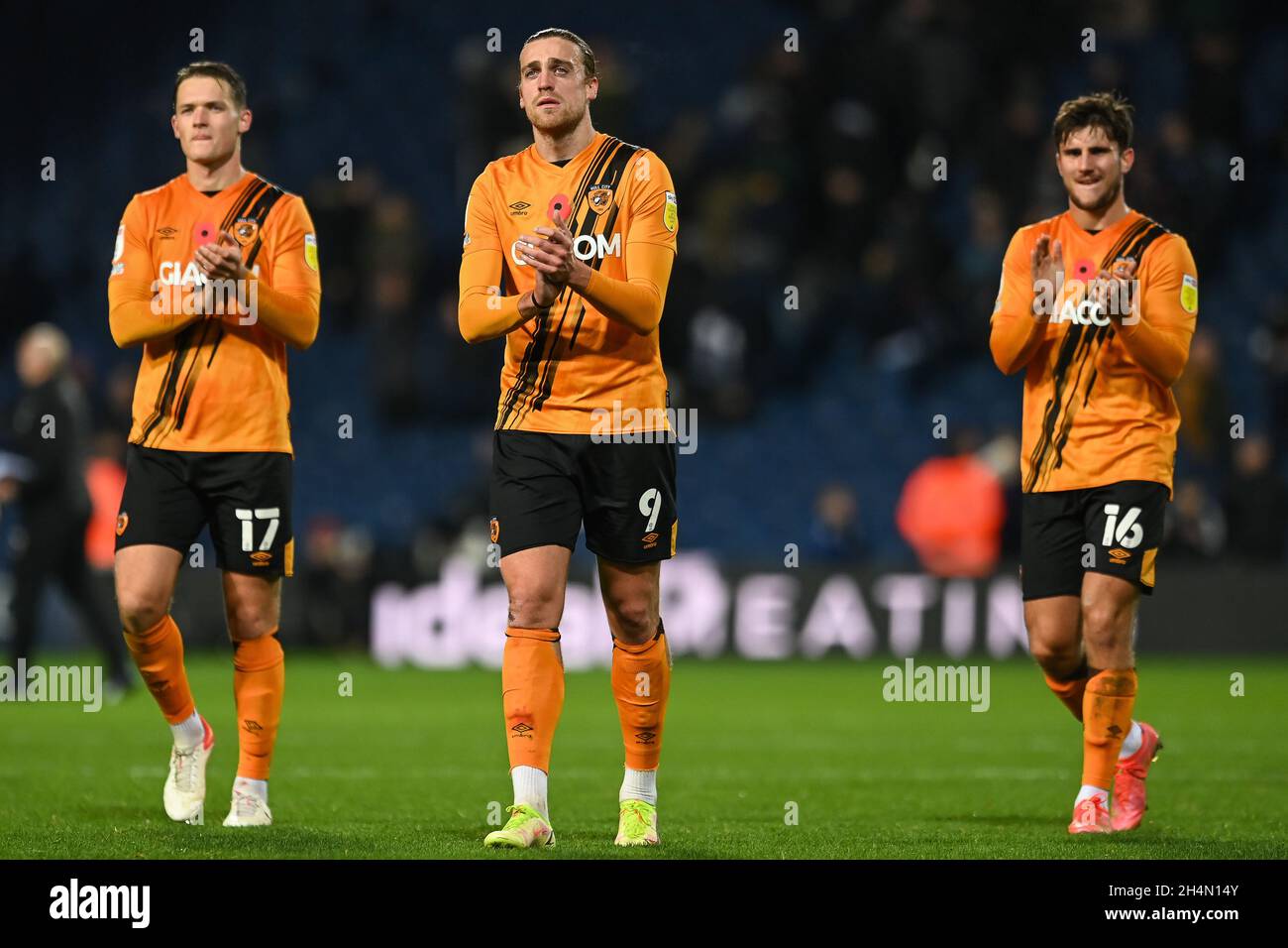 Tom Eaves #9, Sean McLoughlin #17 and Ryan Longman #16 of Hull City ...
