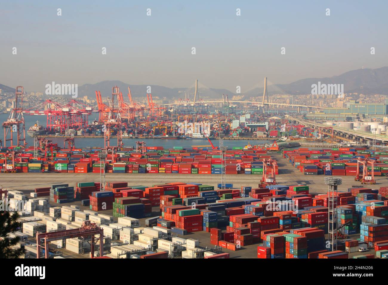 Containers in Busan port terminal, South Korea Stock Photo - Alamy