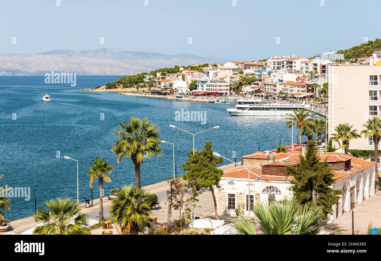 Cesme, Izmir, Turkey – October 4, 2020. Waterfront in Cesme resort town ...