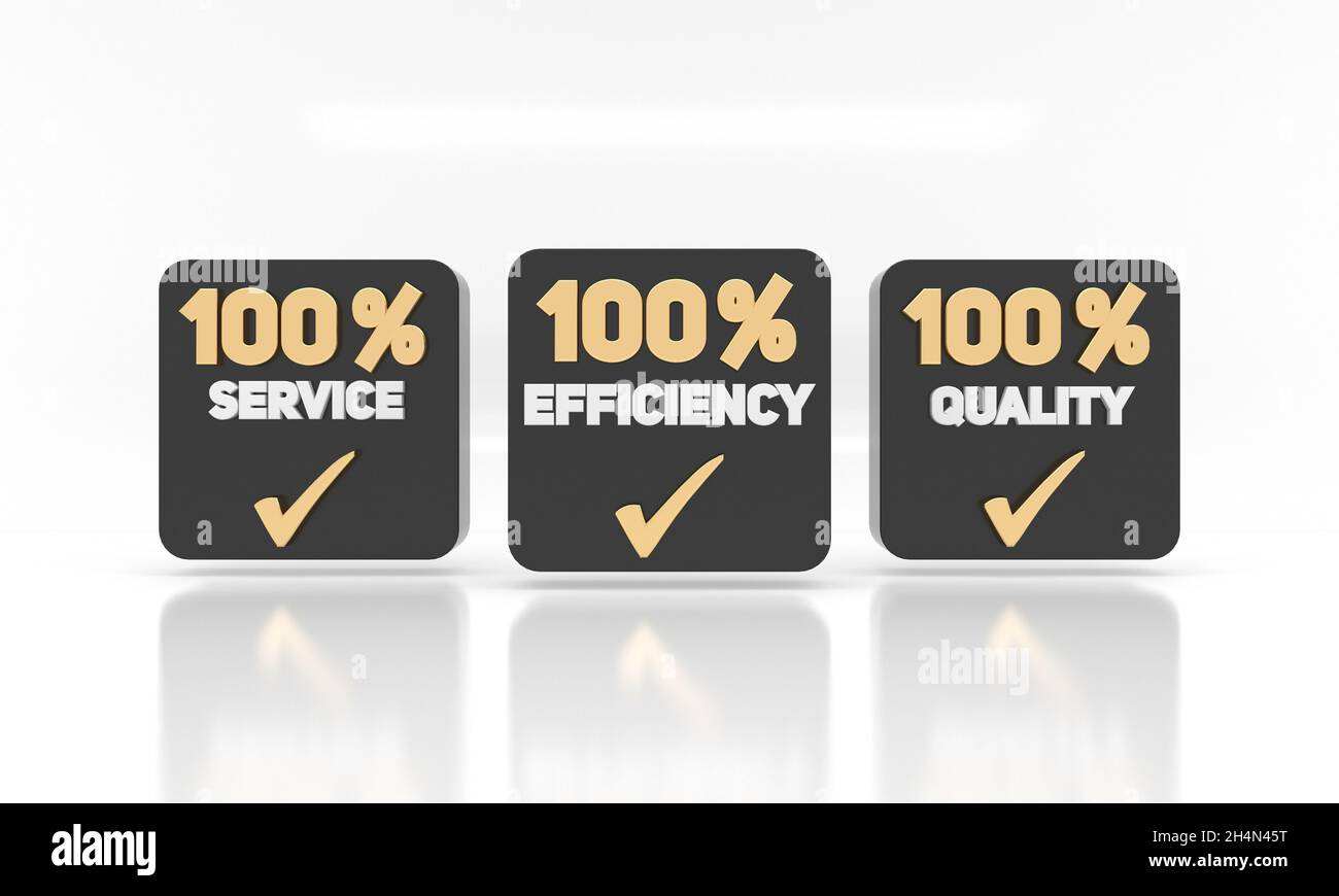 3D render of 3 signs with different qualities in a white space Stock ...