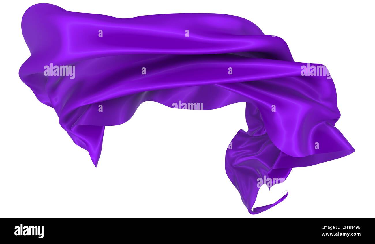 Beautiful flowing fabric flying in the wind. Violet wavy silk or satin ...