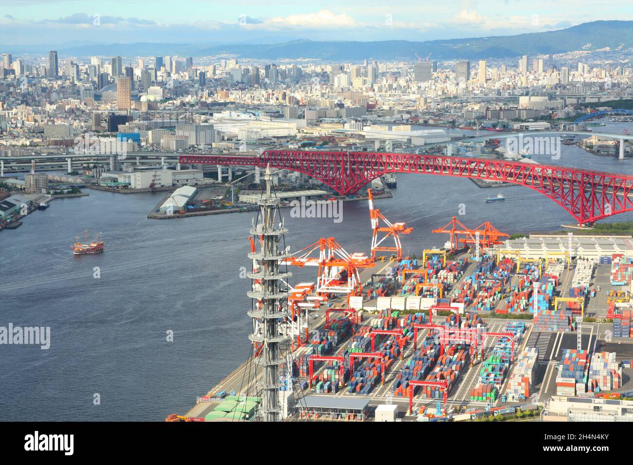 Osaka port, Minato Bridge aerial view Stock Photo - Alamy
