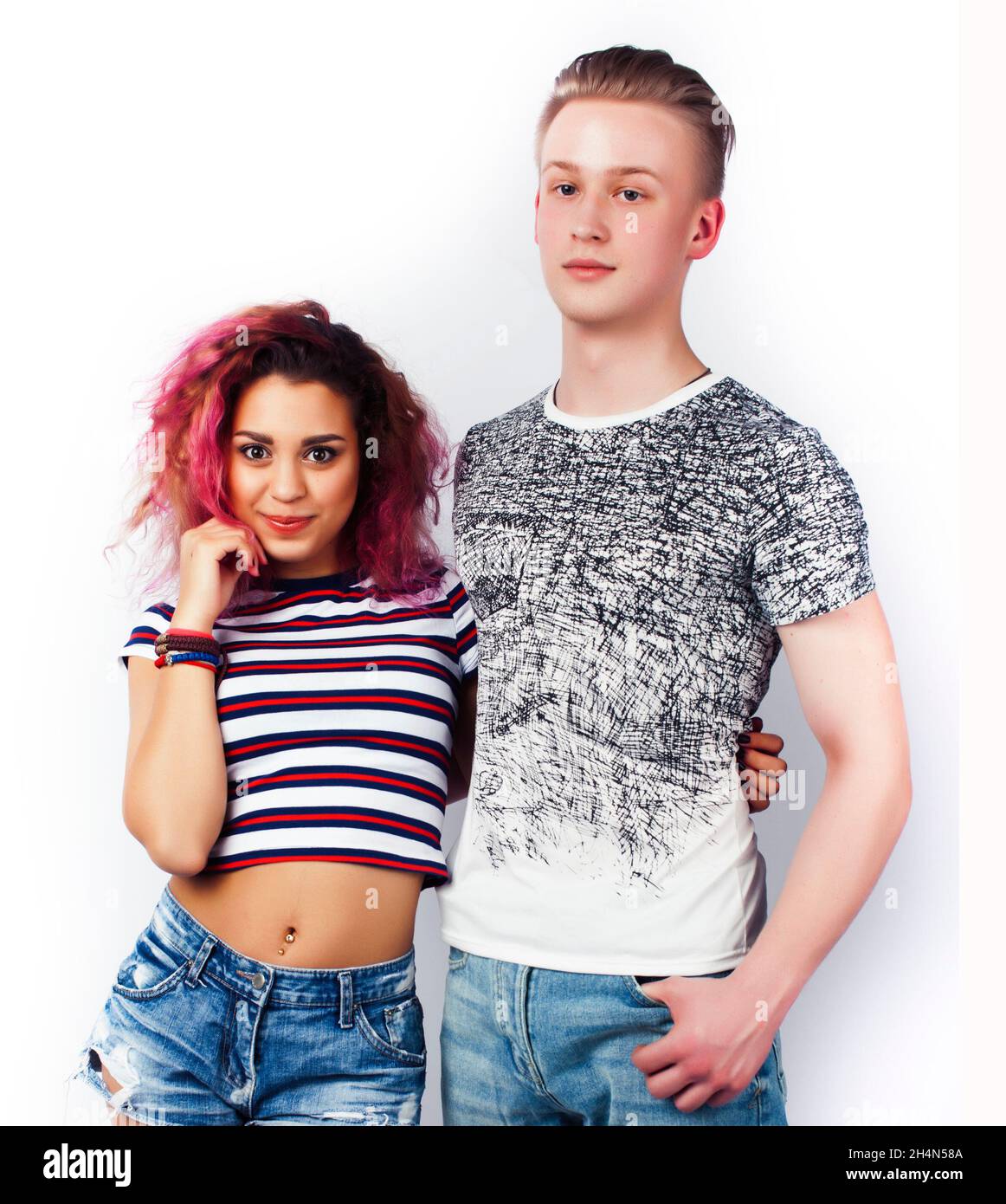 best friends teenage girl and boy together having fun, posing emotional ...