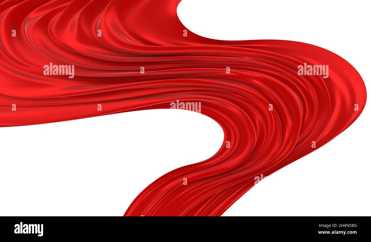 Beautiful flowing fabric flying in the wind. Red wavy silk or satin ...