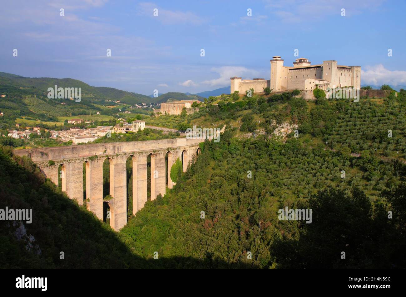 Spoleto Castle, Ponte delle Torri arched bridge and aqueduct and city ...