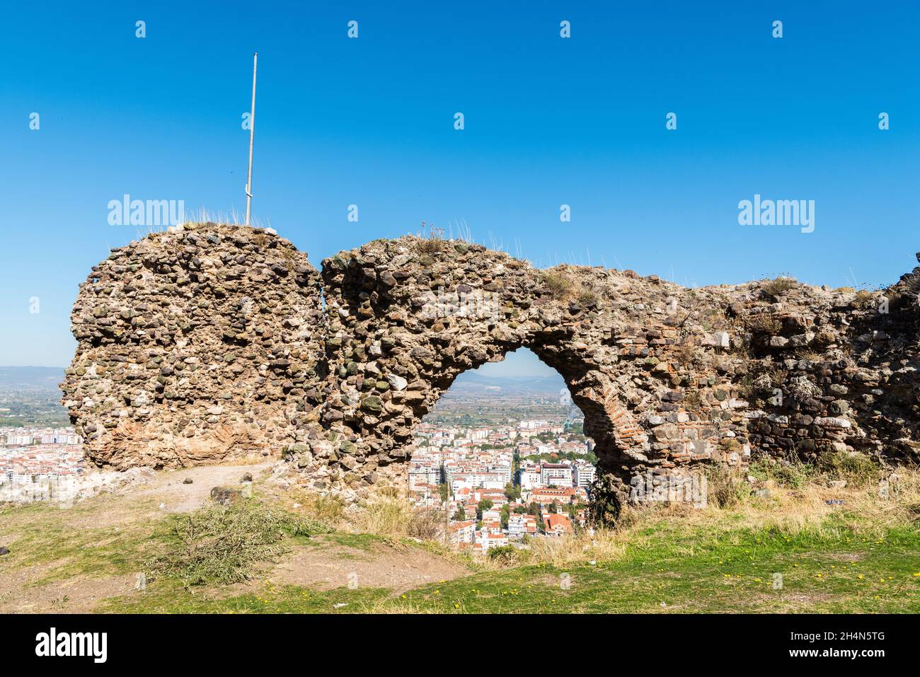 Manisa, Turkey – November 8, 2020. Ruined wall of Manisa Castle in ...
