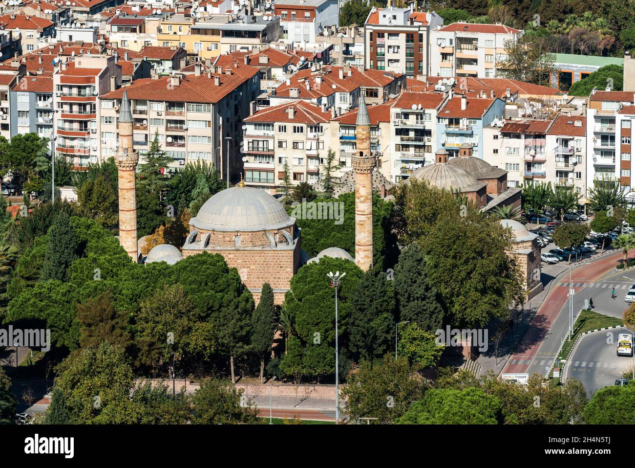 Manisa, Turkey – November 8, 2020. Aerial view over downtown Manisa ...