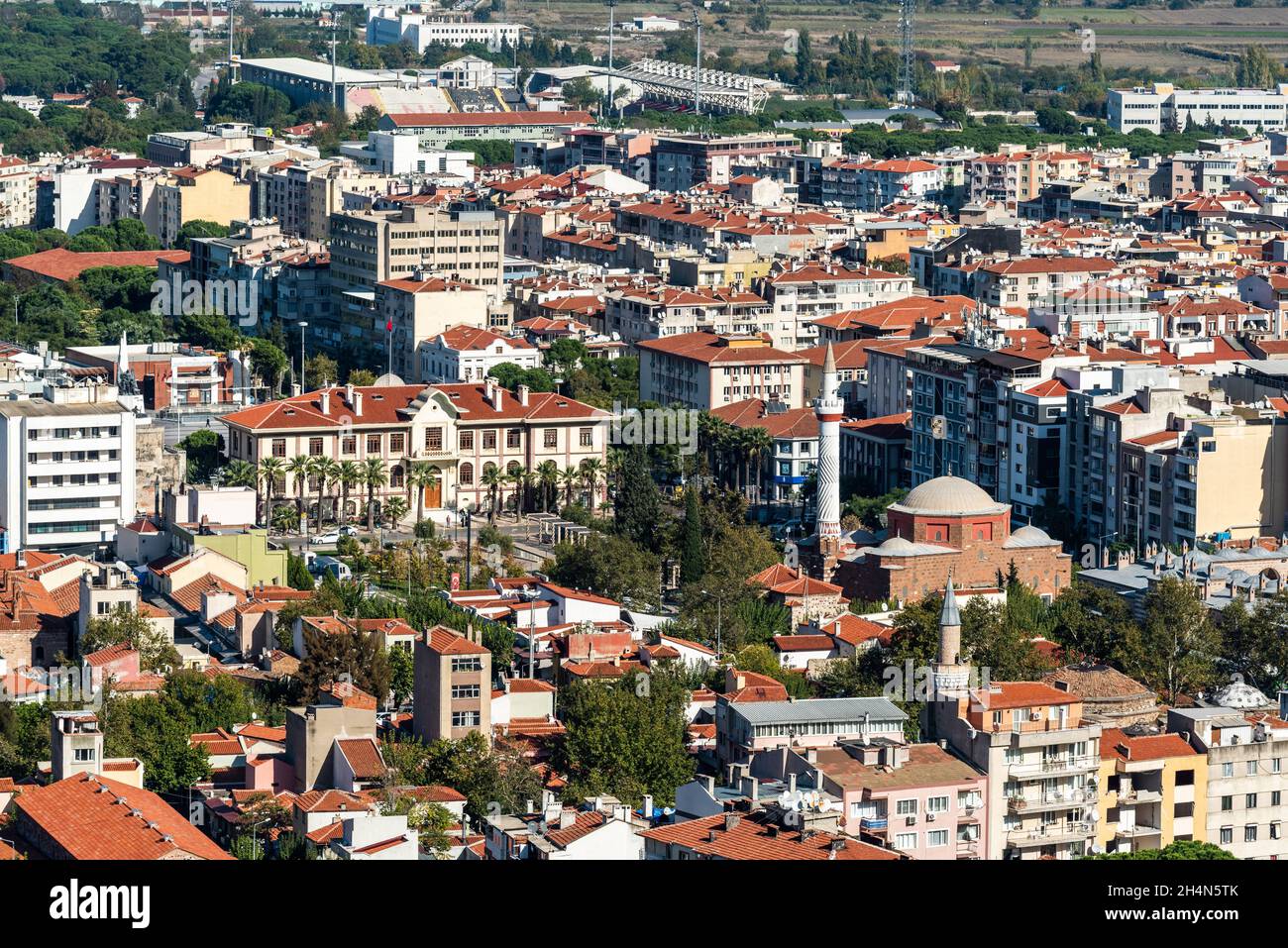 Manisa, Turkey – November 8, 2020. Aerial view over downtown Manisa ...
