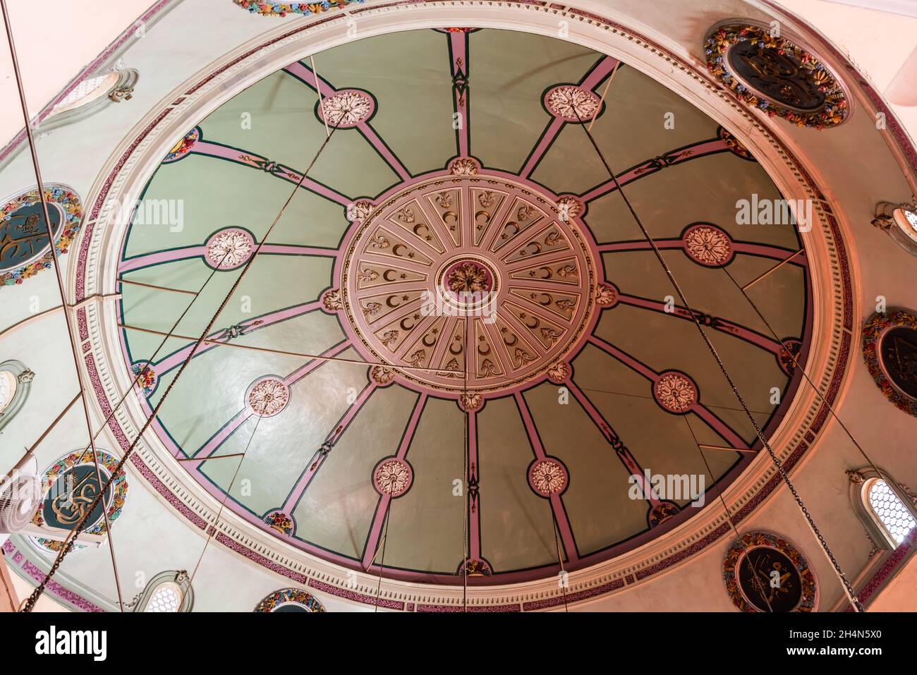 Akhisar, Manisa, Turkey – November 9, 2020. Ceiling of the dome of Ulu ...