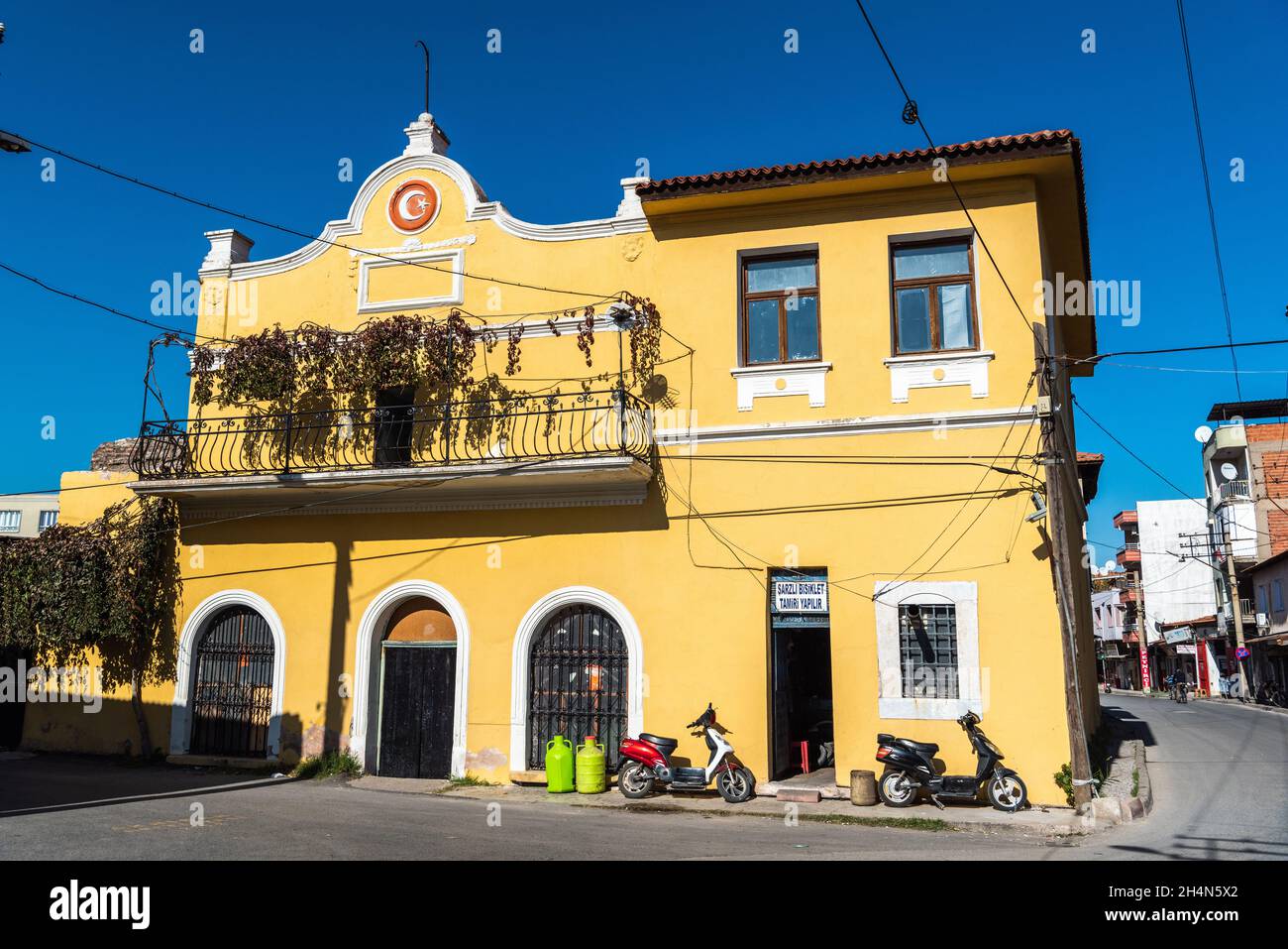 Akhisar, Manisa, Turkey – November 9, 2020. Historic yellow-colored ...