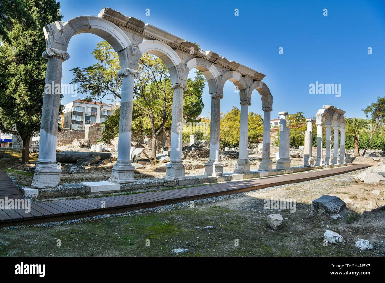 Akhisar, Manisa, Turkey – November 9, 2020. Ancient columns and arches ...